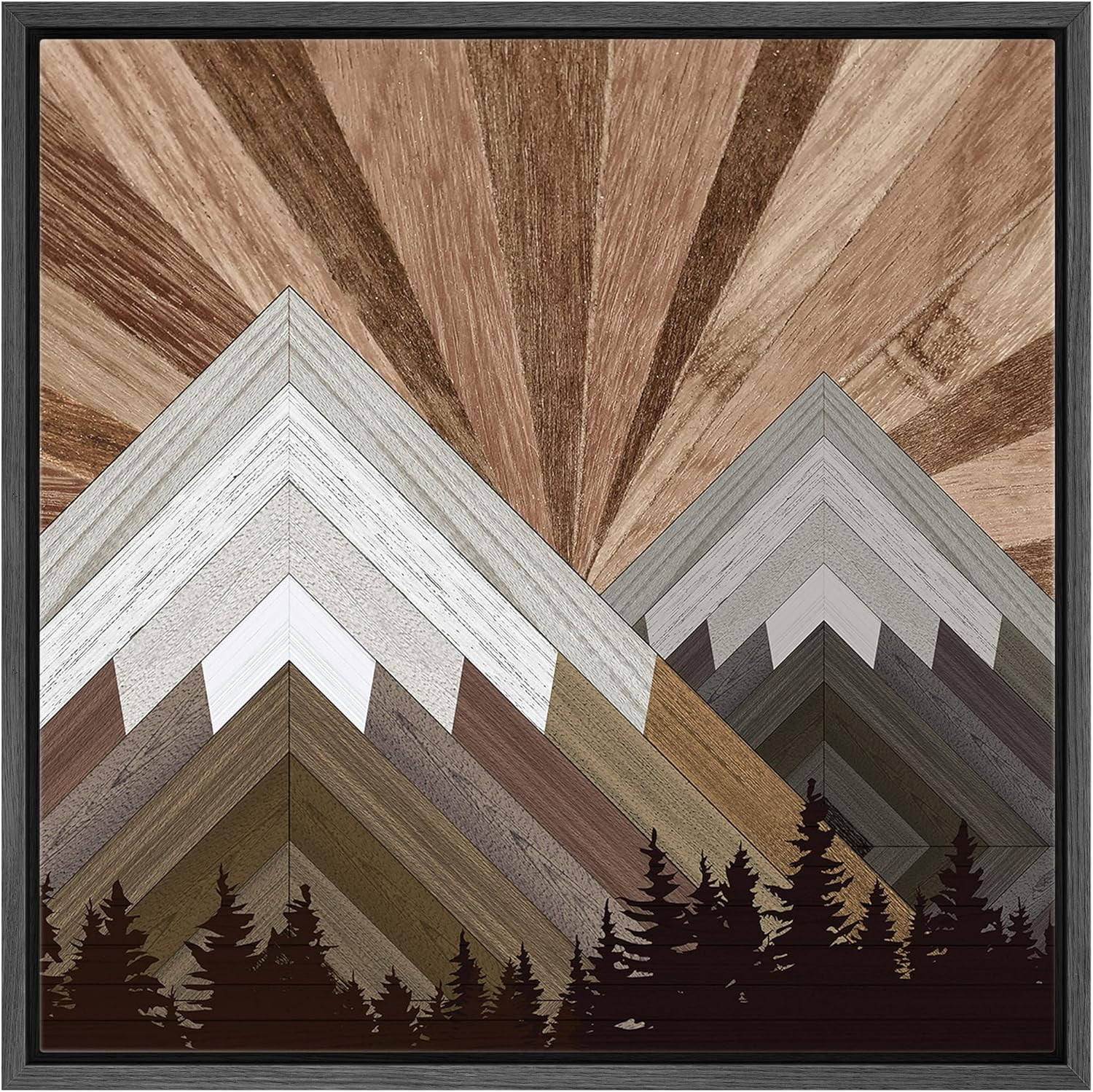 AEFER Framed Canvas Print Wall Art Western Decor Wood Block Mountain ...