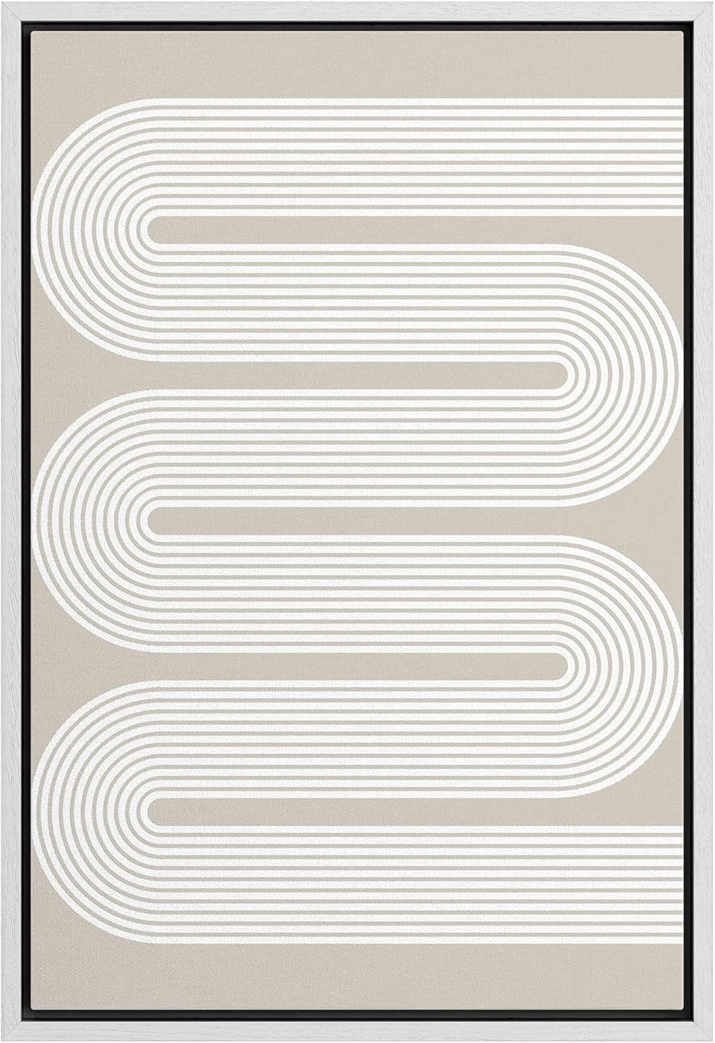 AEFER Framed Canvas Print Wall Art White Gray Pastel Mid-Century Wave ...