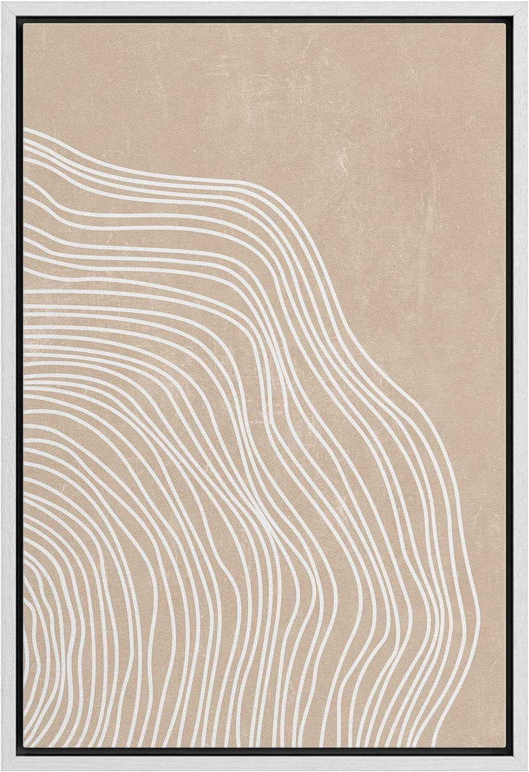 AEFER Framed Canvas Print Wall Art White Tan Spiral Wave Wood Ring ...