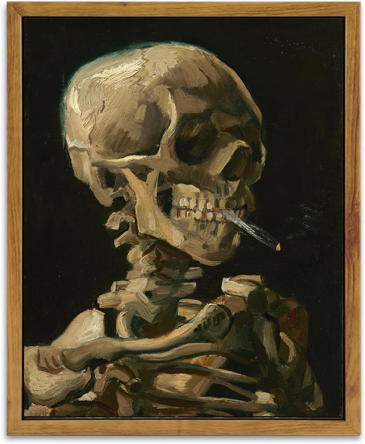 AEFER Framed Canvas Wall Art Skull of a Skeleton with Burning Cigarette ...