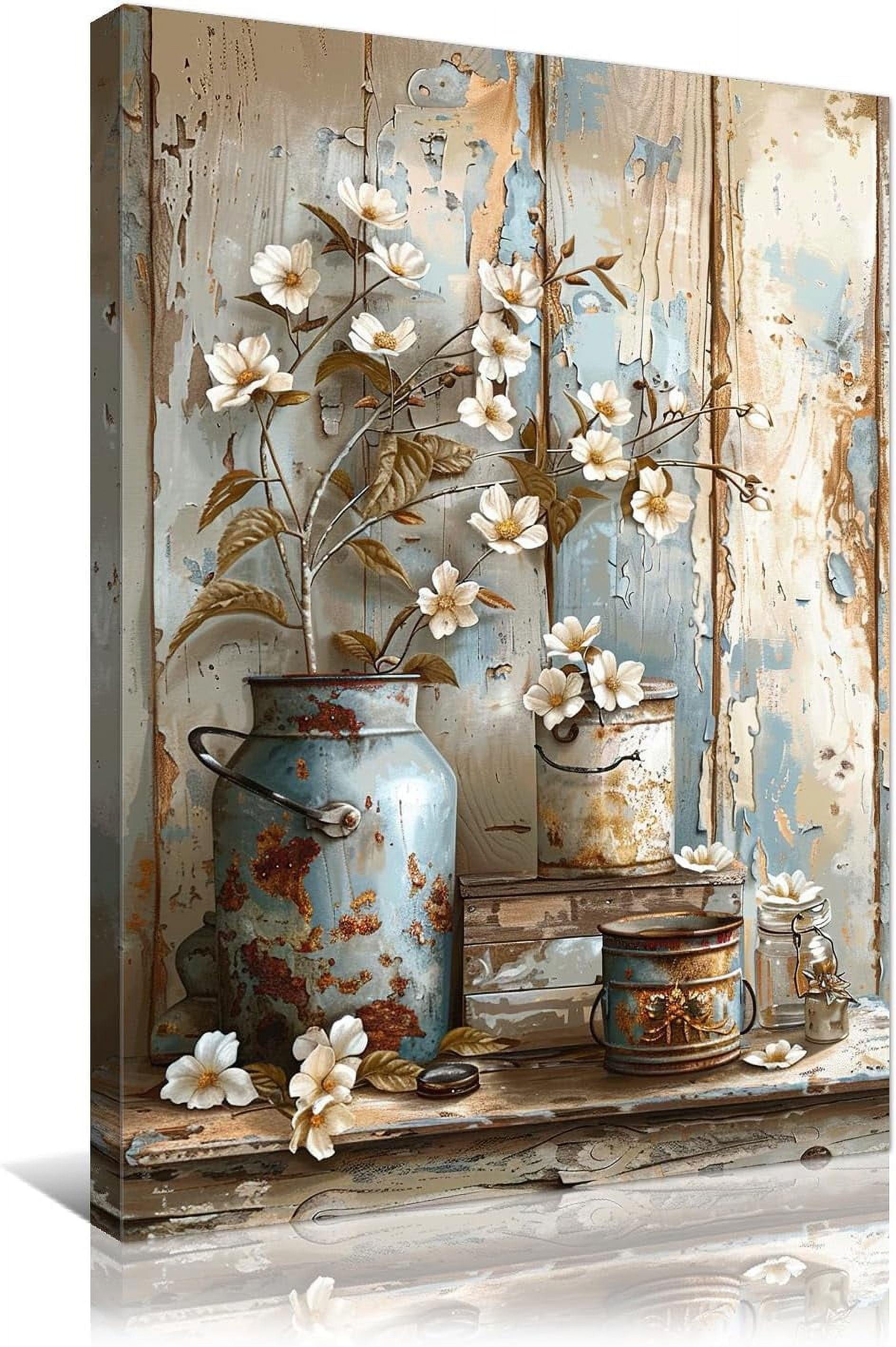 AEFER Framed Flower Canvas Print Farmhouse Style Rustic Floar Wall ...