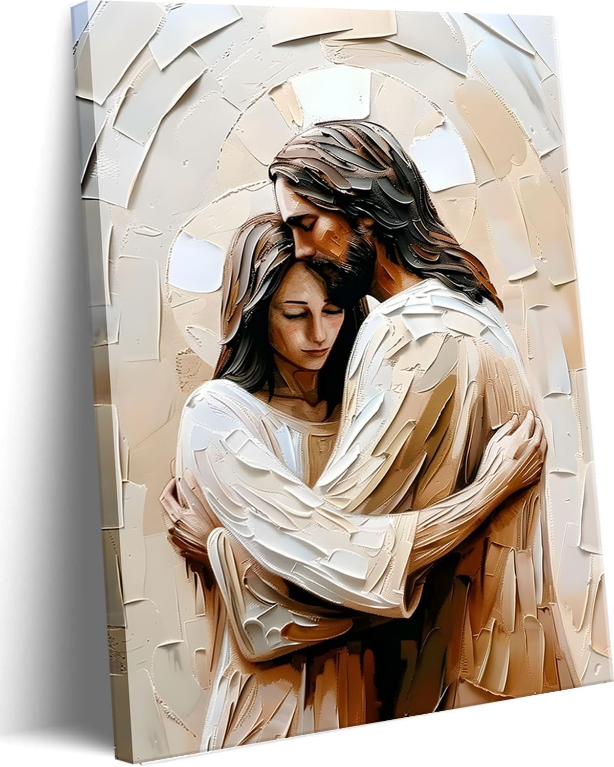 AEFER Framed Jesus Embracing Woman Canvas Wall Art Safe in His Arms ...
