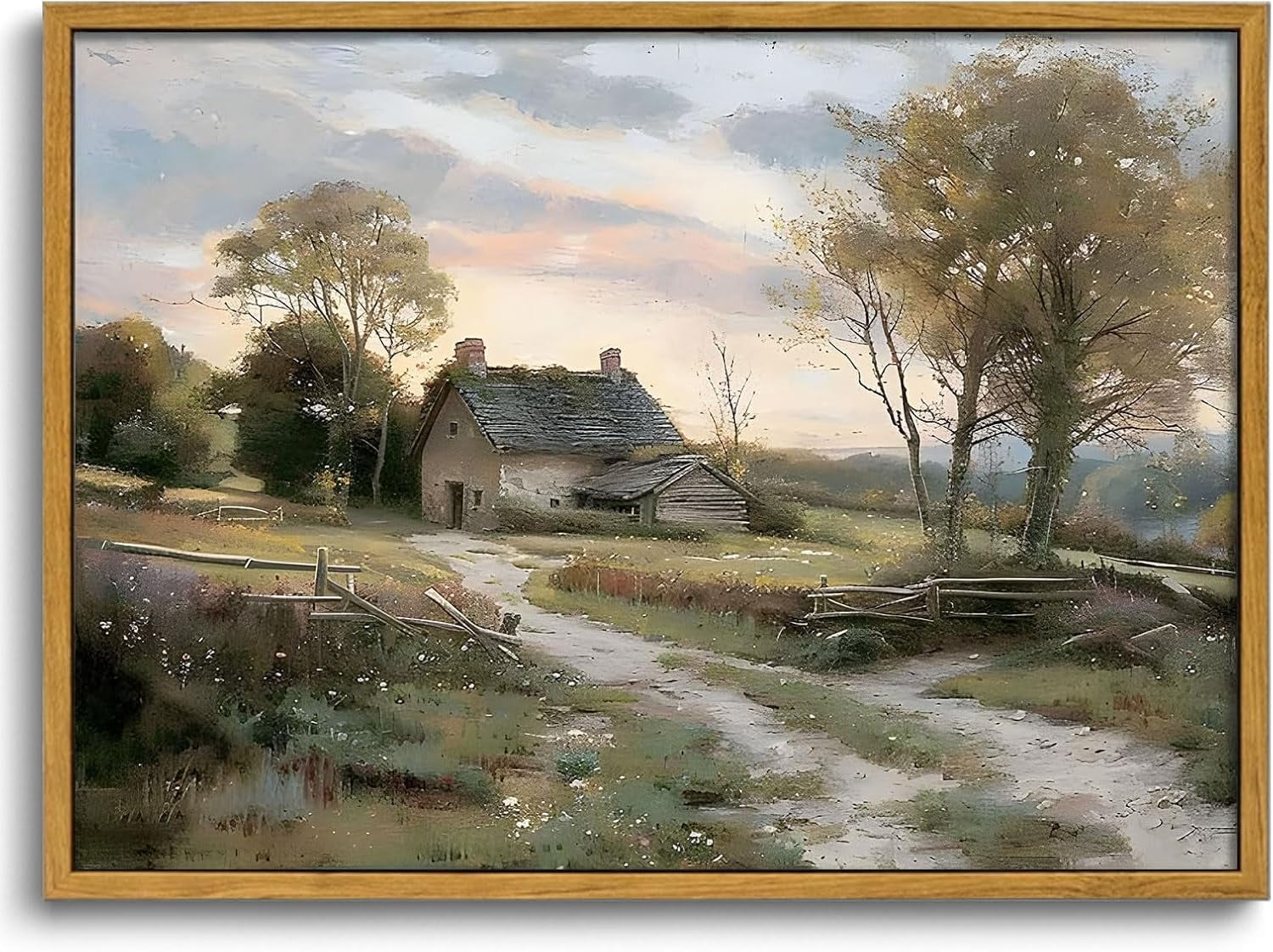 AEFER Framed Vintage Landscape Wall Art Cottage Natural Scenery Oil ...