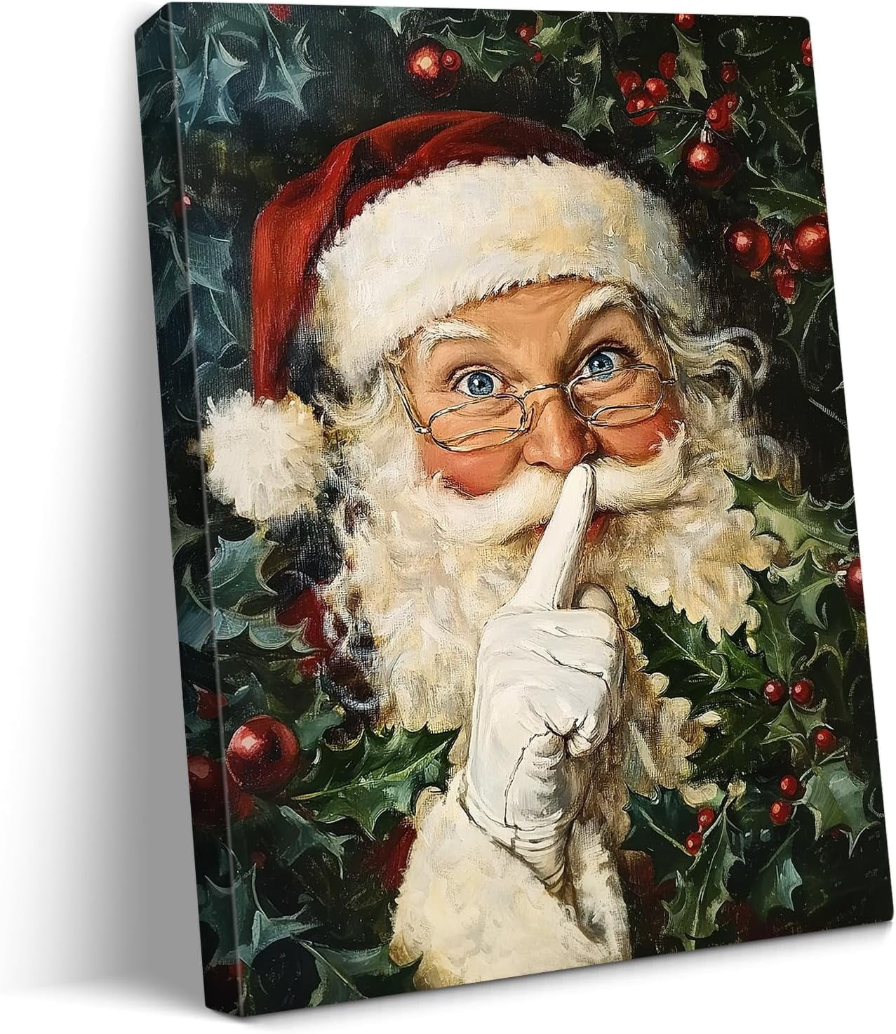 AEFER Framed Vintage Santa Canvas Wall Art Jolly Santa Claus Artwork ...