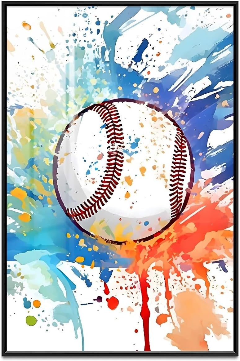 AEFER Framed Wall Art Canvas Prints, Colorful Baseball Sport Wall Decor ...