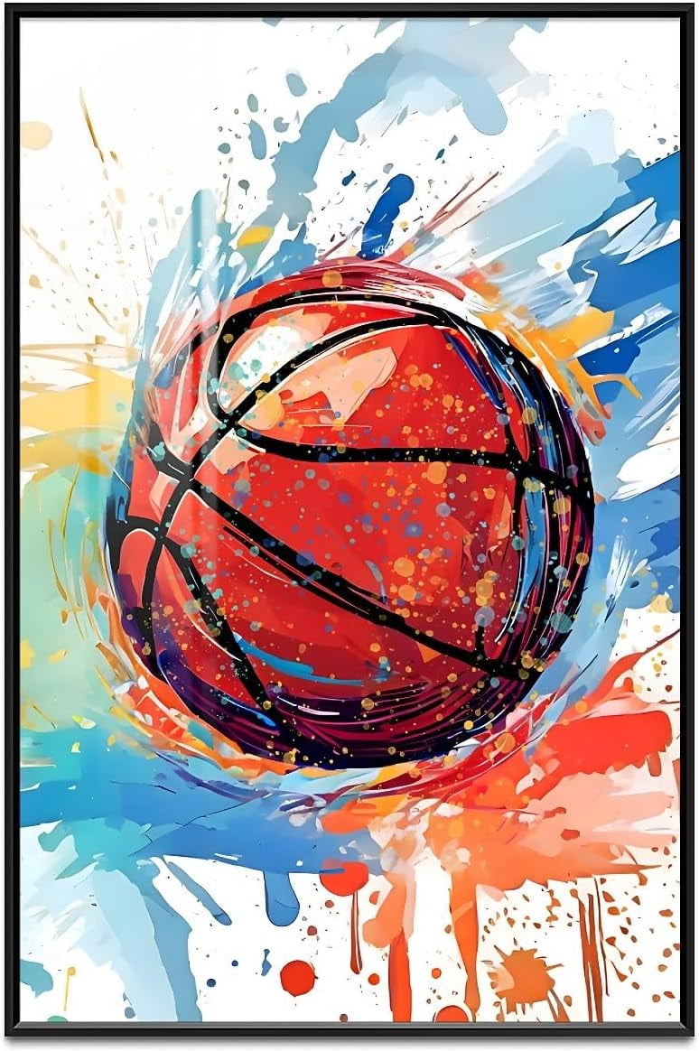 AEFER Framed Wall Art Canvas Prints, Colorful Basketball Sport Wall ...