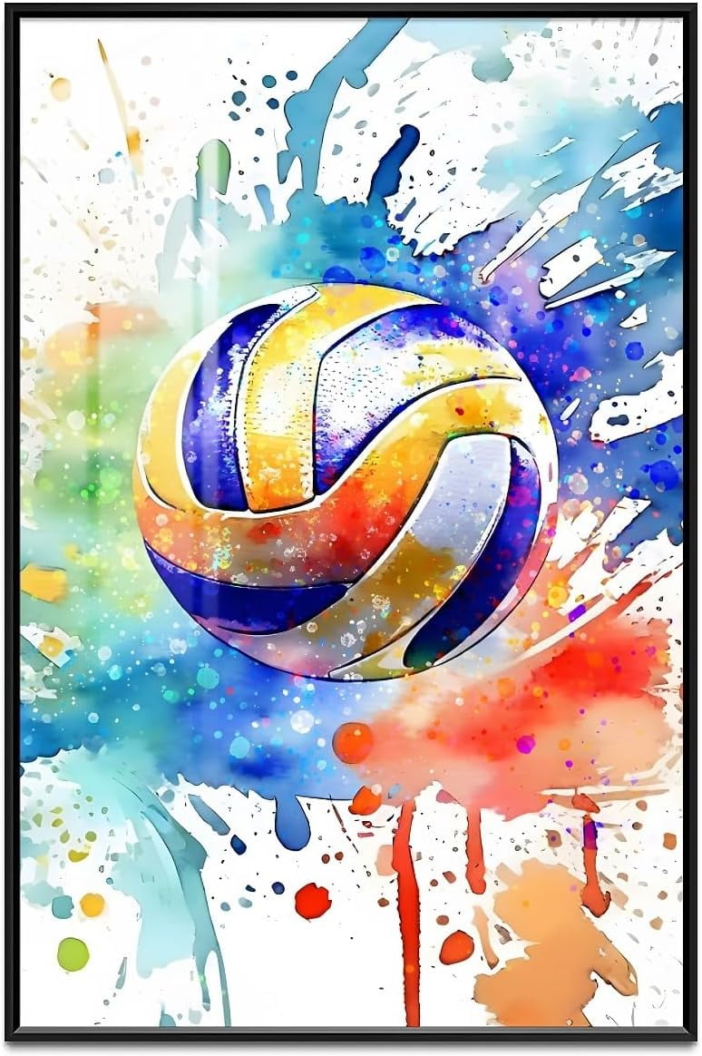 AEFER Framed Wall Art Canvas Prints, Colorful Volleyball Sport Wall ...
