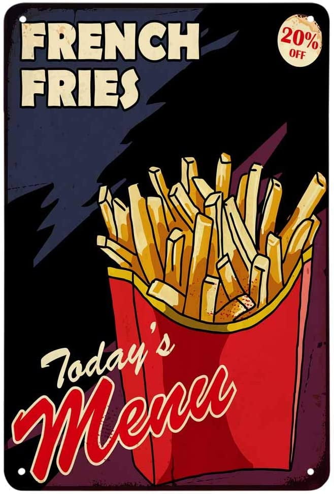 AEFER French Fries Tin Sign,Box Fast Food Fresh Restaurant Doodle Lunch ...