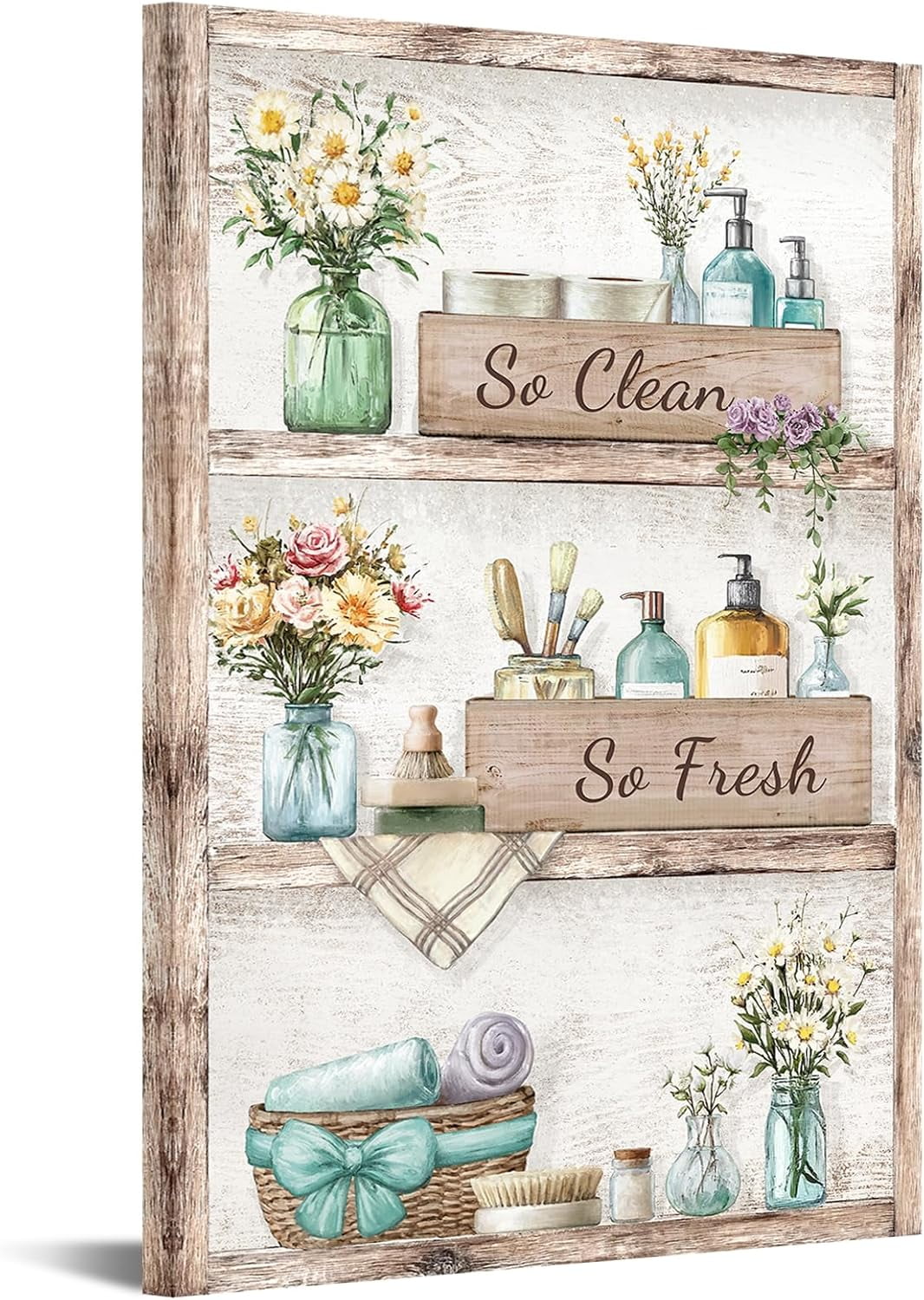 AEFER So Fresh and So Clean Clean Bathroom Wall Art, Rustic Teal ...