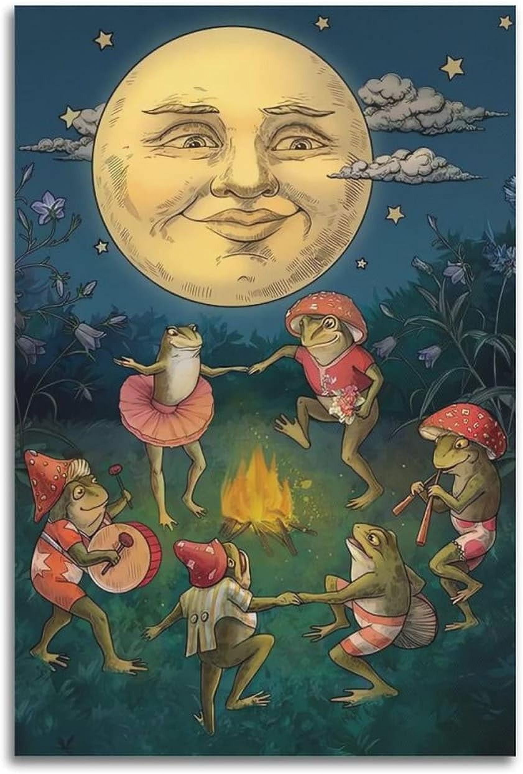 AEFER Frog Bonfire Party Under the Moon, Cartoon Moon Wall Decor for ...