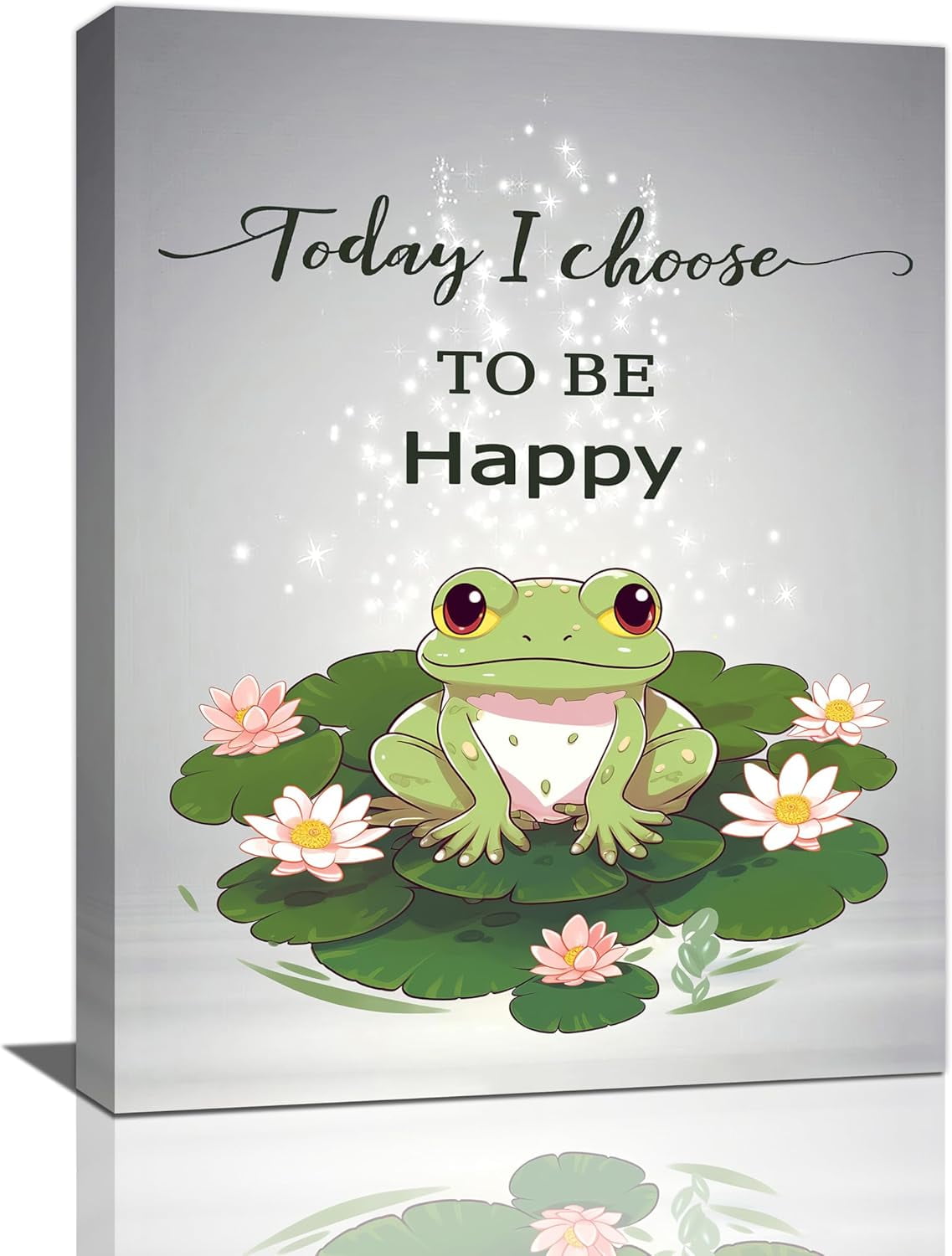 AEFER Frog Wall Art Funny Frog Lotus Pictures Wall Decor Flower Canvas ...