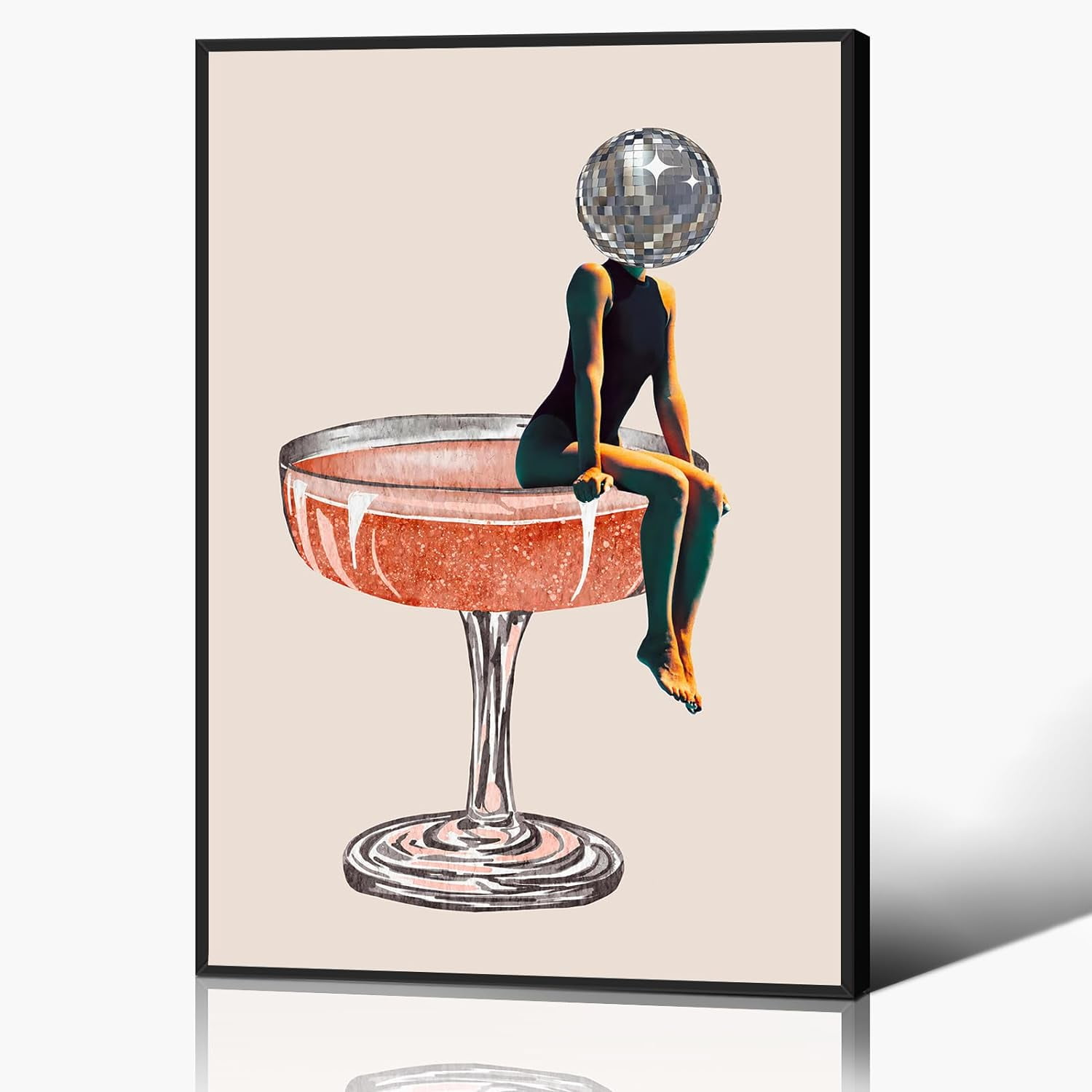 AEFER Funky Disco Ball Poster, Retro Disco Head Girly Wall Art Canvas ...