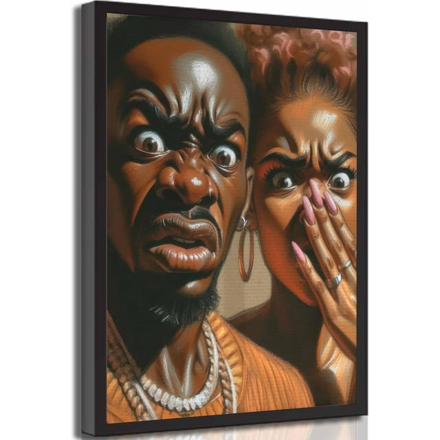 AEFER Funny African American Bathroom Canvas Wall Art Humor Afrocentric Black Couple Unpleasant ...