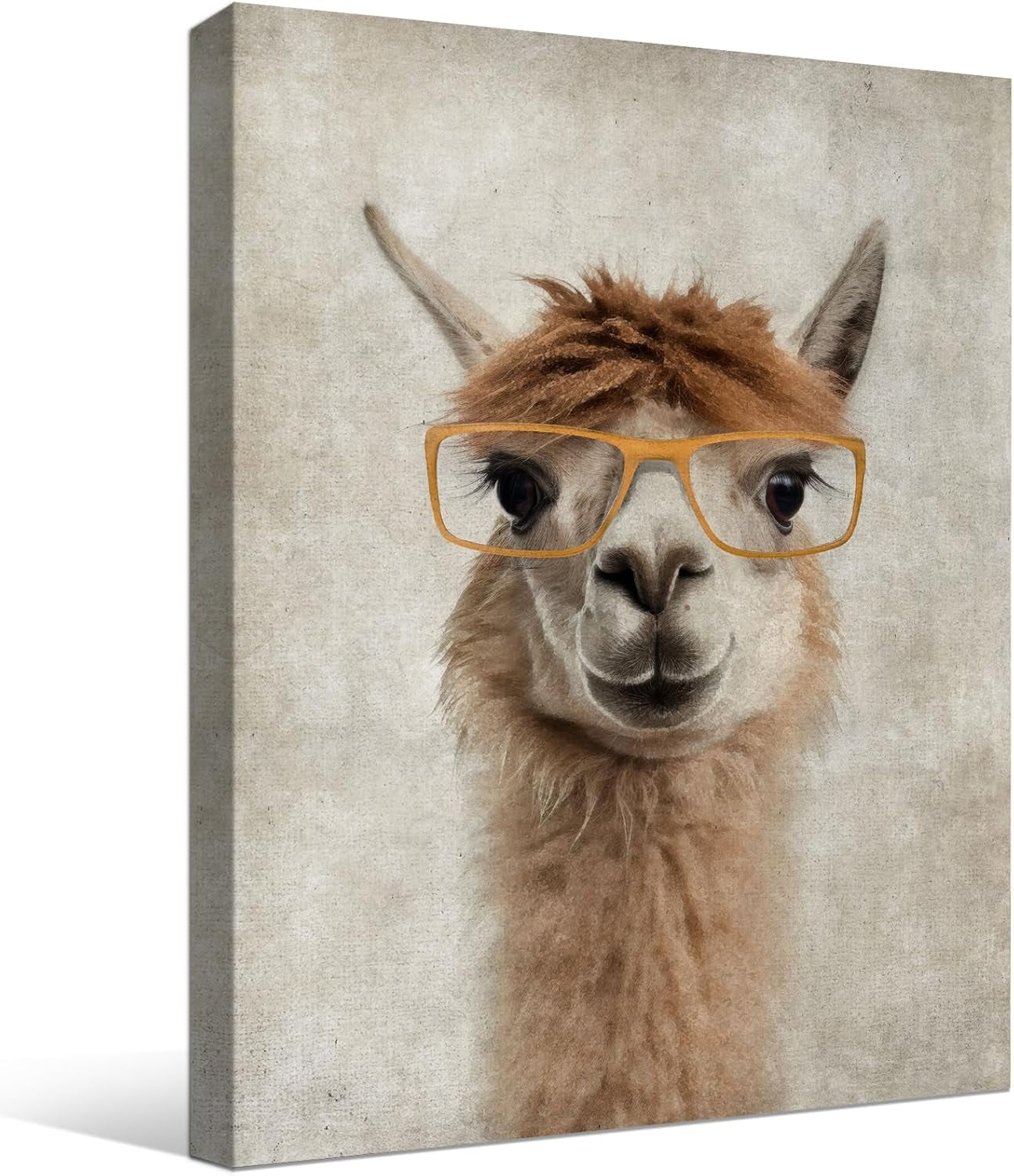 AEFER Funny Alpaca Wall Art Cute Alpaca Wearing Glasses Canvas Art ...