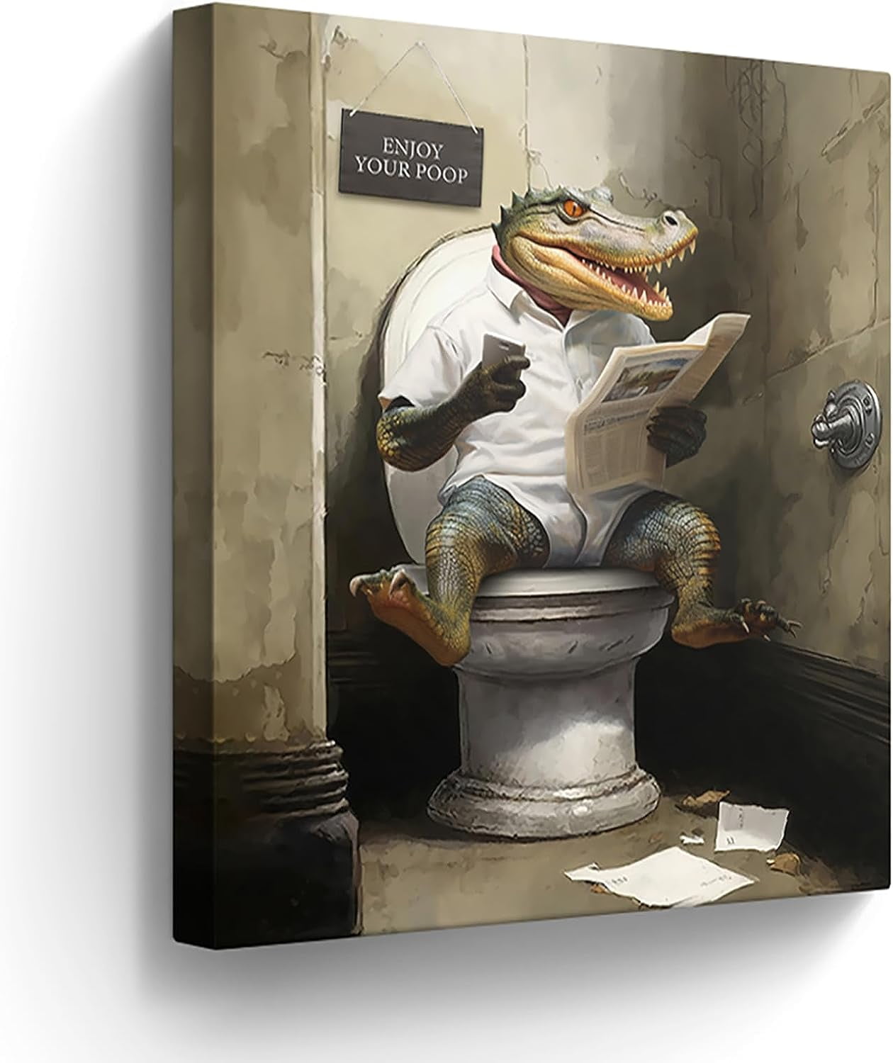 AEFER Funny American Alligator Canvas Wall Art Alligator Picture Wall Decor Alligator Sitting in ...