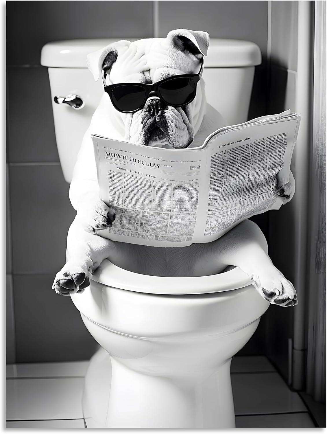 AEFER Funny Animal Bathroom Canvas Wall Art Funny Dog on the Toilet ...