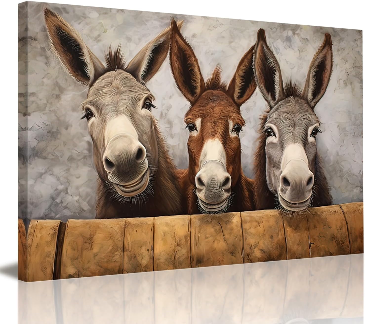 AEFER Funny Animal Wall Art Farmhouse Three Donkey Picture Wall Decor ...