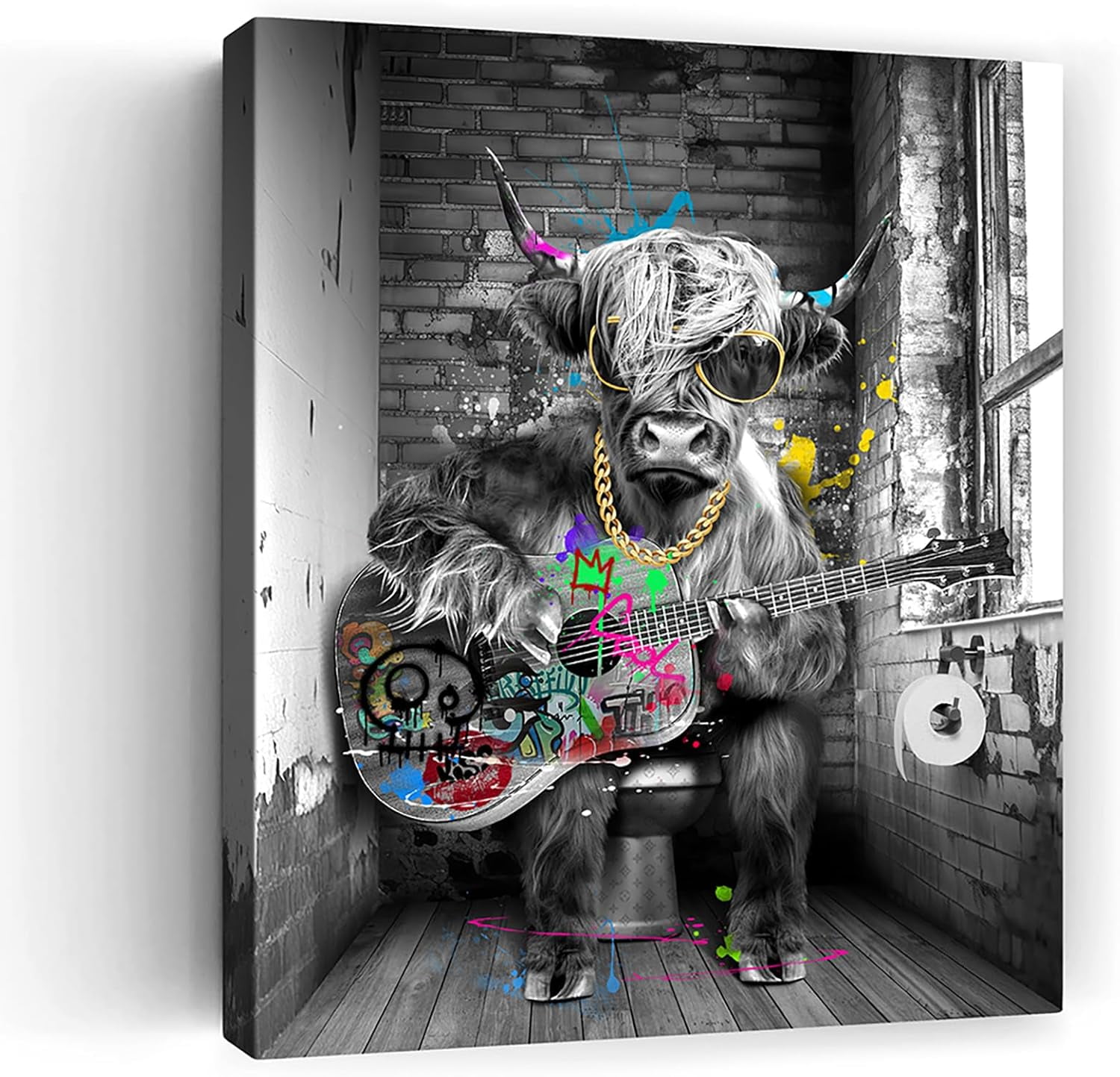 AEFER Funny Bathroom Decor Wall Art Highland Cow Canvas Wall Decor ...