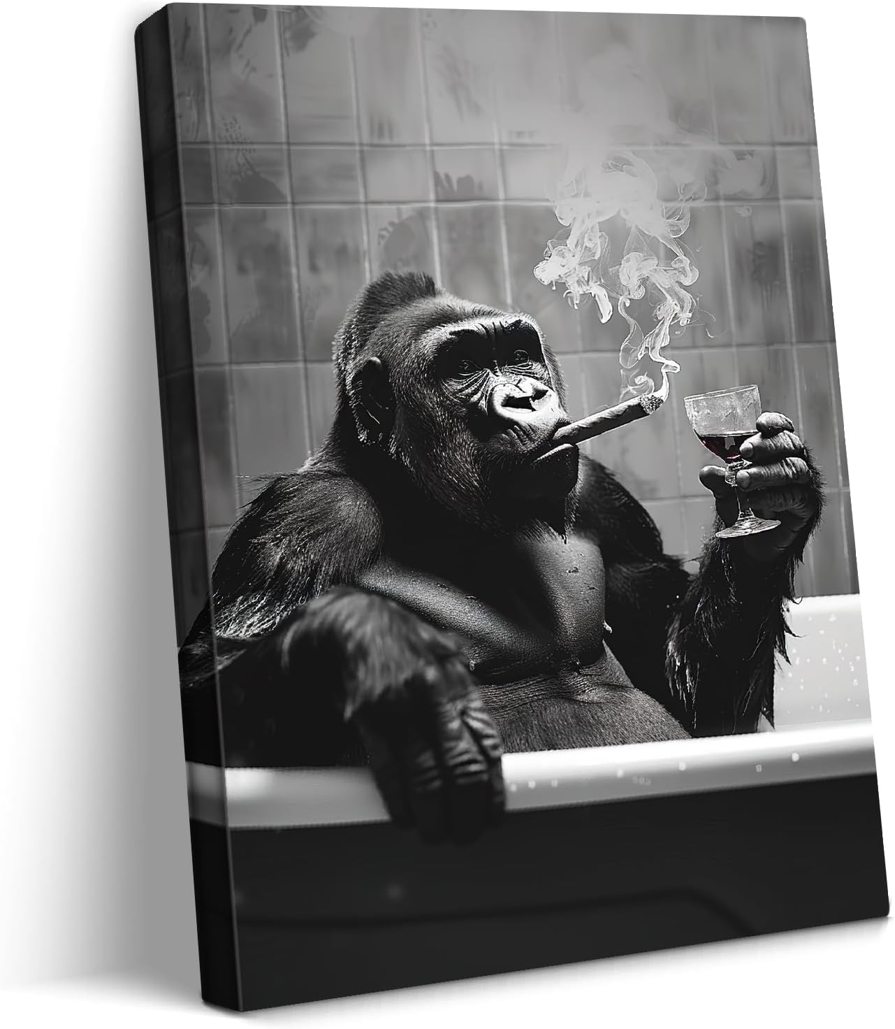 AEFER Funny Bathroom Wall Art Black and White Gorilla Holding A Goblet ...