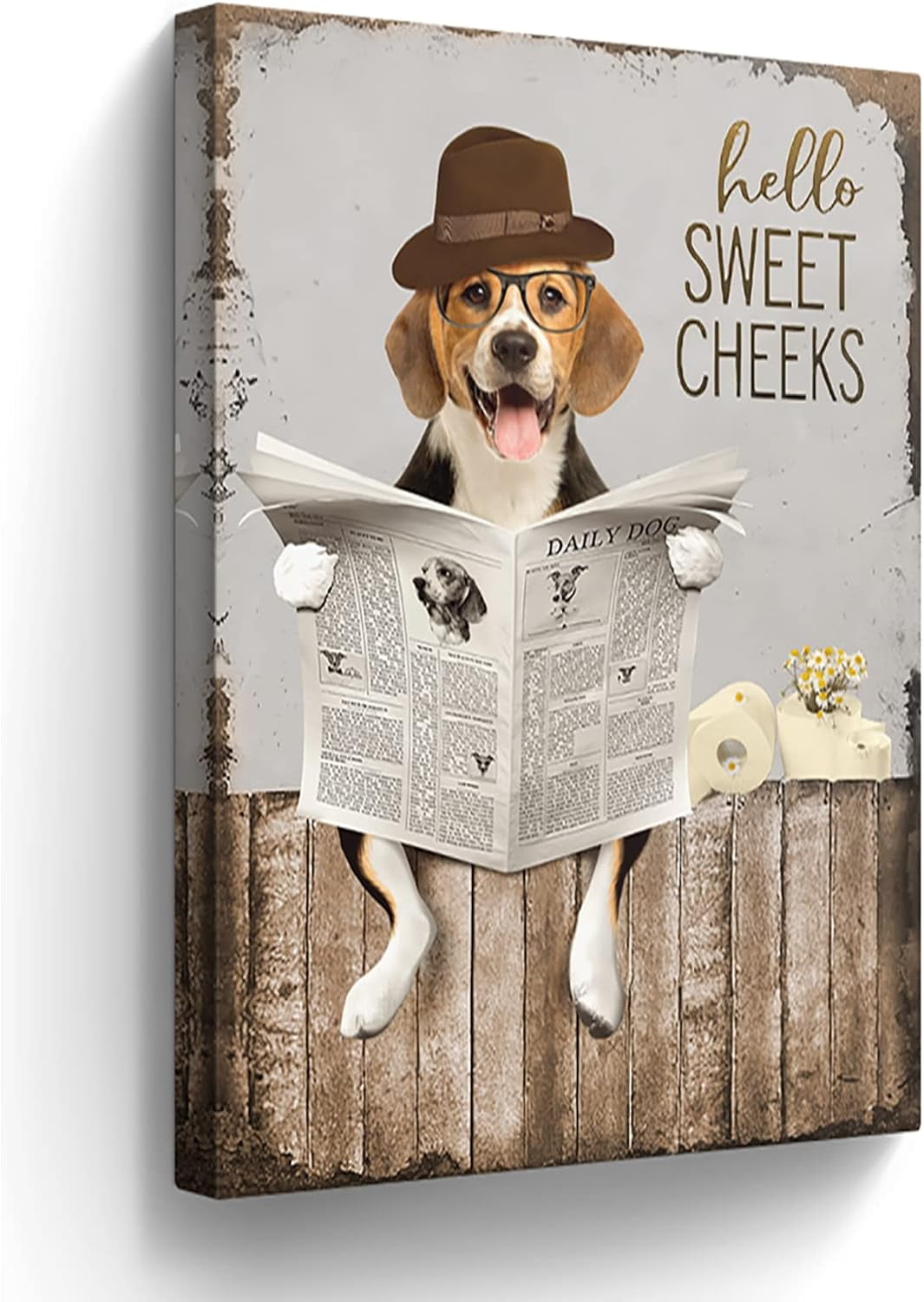 AEFER Funny Beagle Dog Reading Newspaper Wall Art Farmhouse Beagle Dog ...