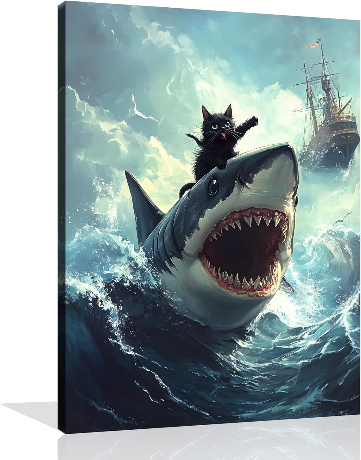 AEFER Funny Black Cat Wall Art Funny Cat Painting Funny Quirky Cat and ...