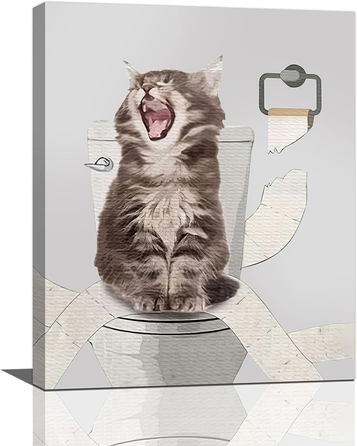 AEFER Funny Cat Bathroom Wall Art Cute Cat In Toilet Pictures Wall ...