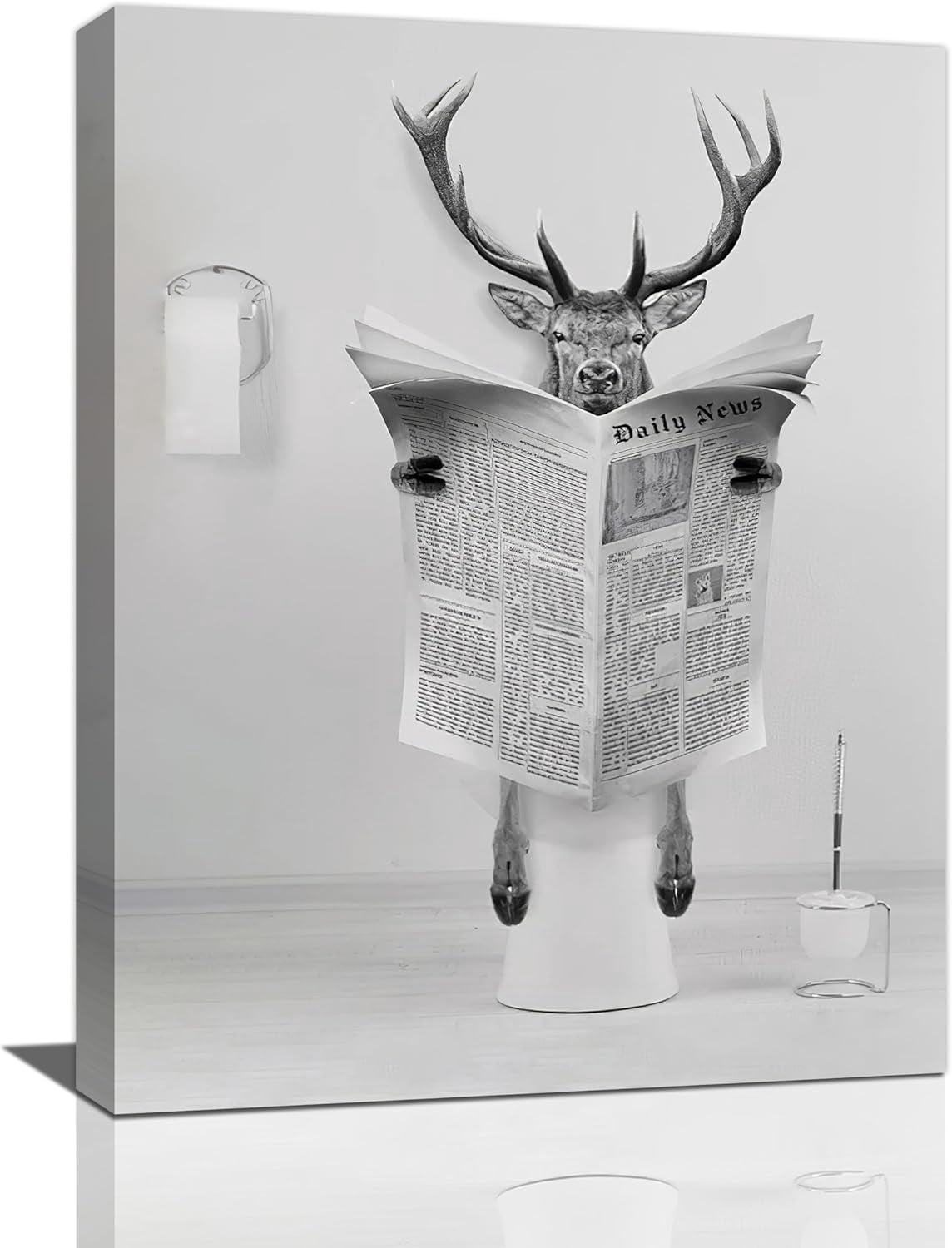 AEFER Funny Deer Bathroom Wall Art Black And White Animal Pictures Wall ...