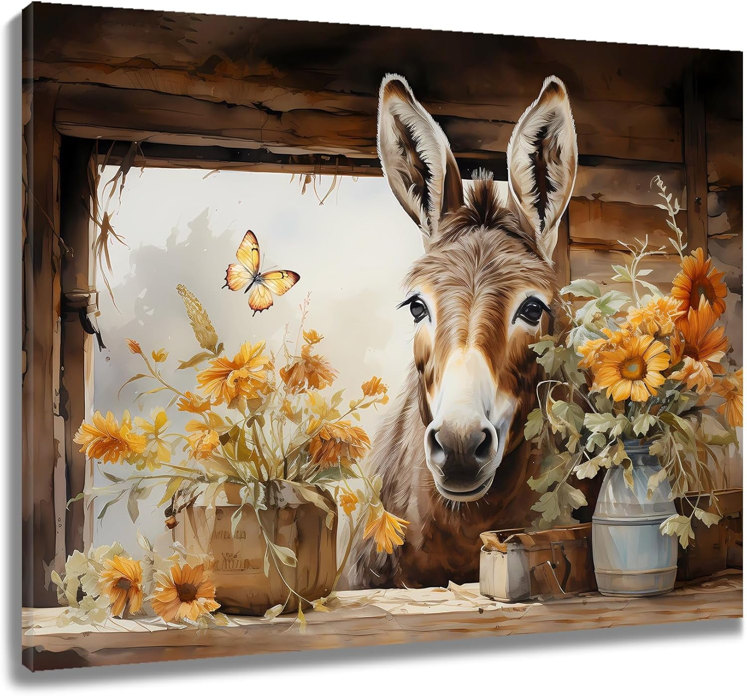 AEFER Funny Donkey Wall Art for Living Room, Farmhouse Western Animal ...