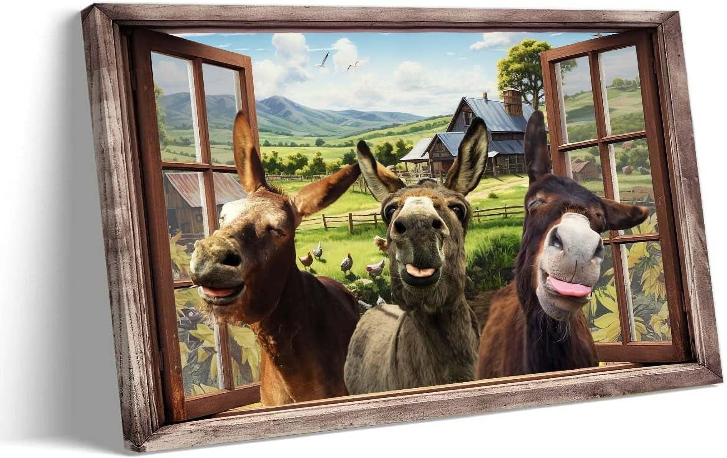 AEFER Funny Donkey Wall Art Rustic Farm Animal Poster Abstract Outside ...