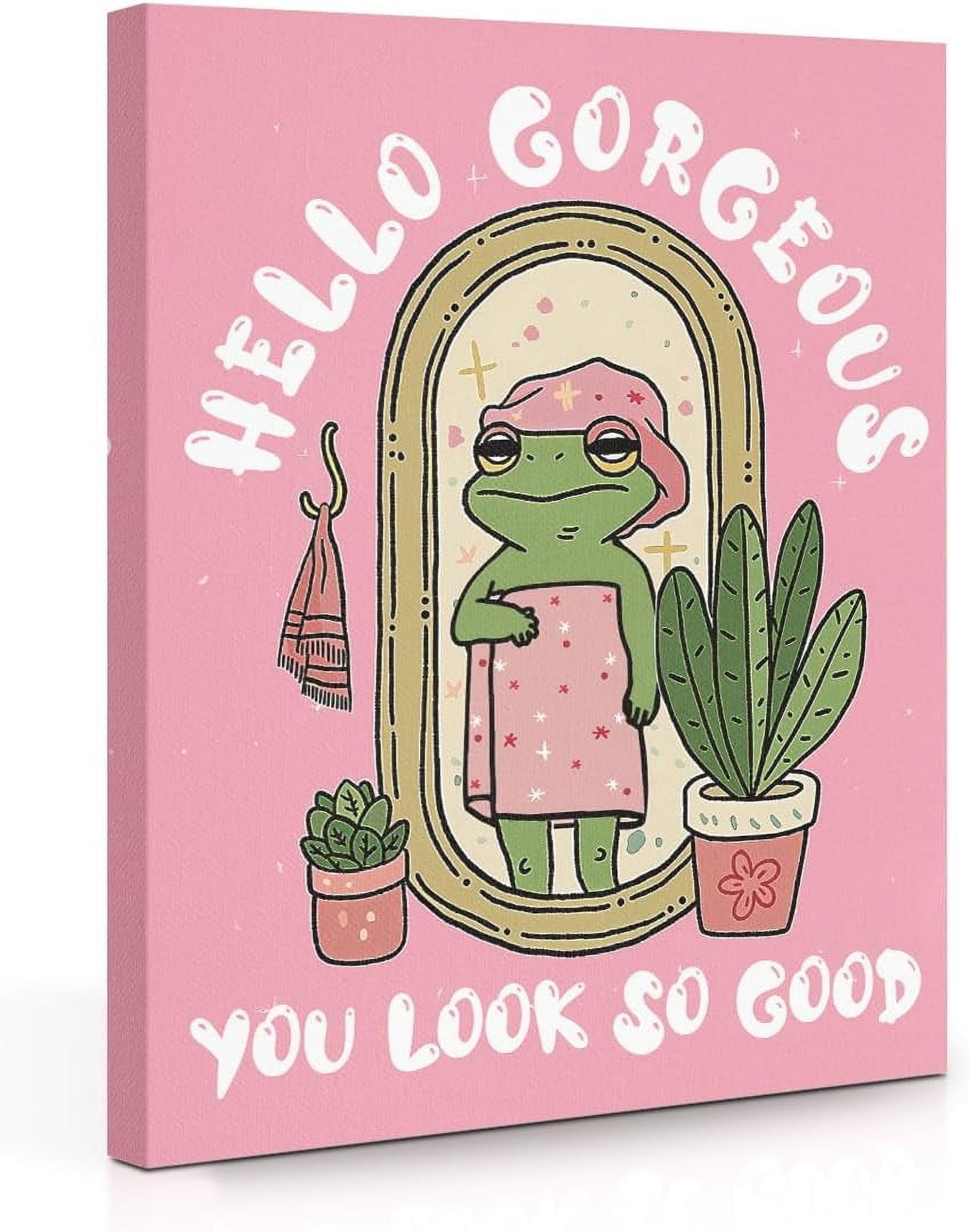 AEFER Funny Frog Decor Self Love Pink Canvas Wall Art Framed Art ...