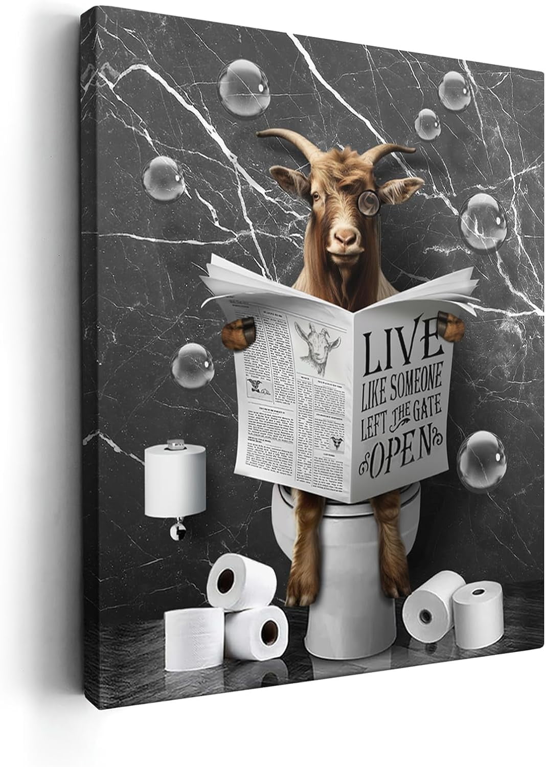 AEFER Funny Goat Sitting on Toilet Wall Art Bathroom Goat Wall Decor ...