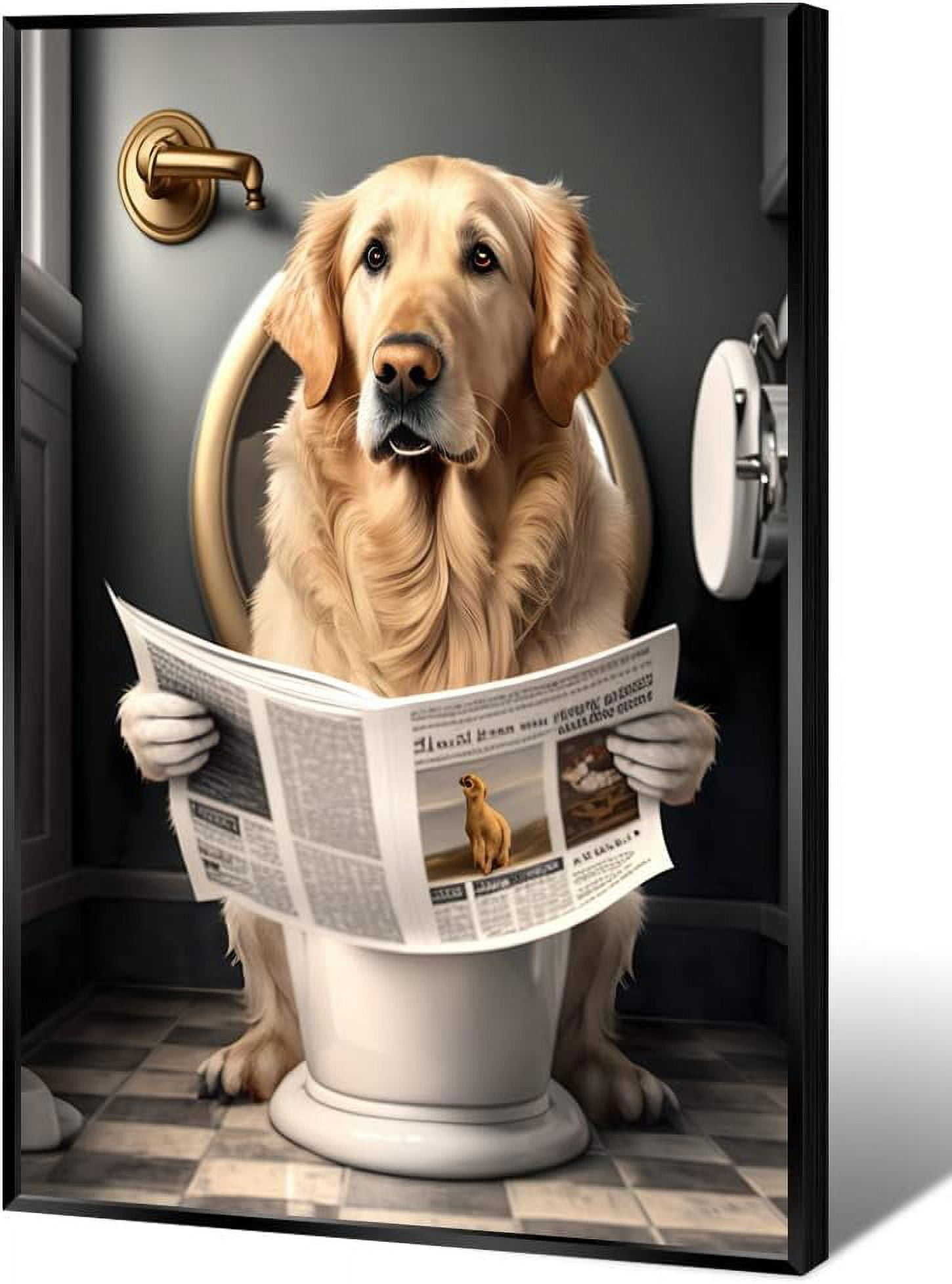 AEFER Funny Golden Retriever Bathroom Canvas Wall Art Cute dog In ...