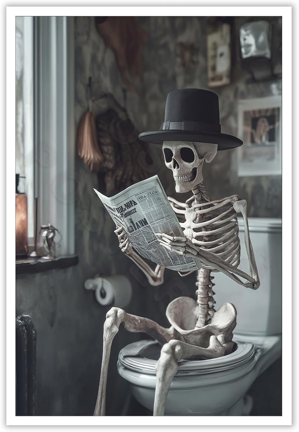 AEFER Funny Horror Skeleton Reading A Newspaper In The Toilet Print ...