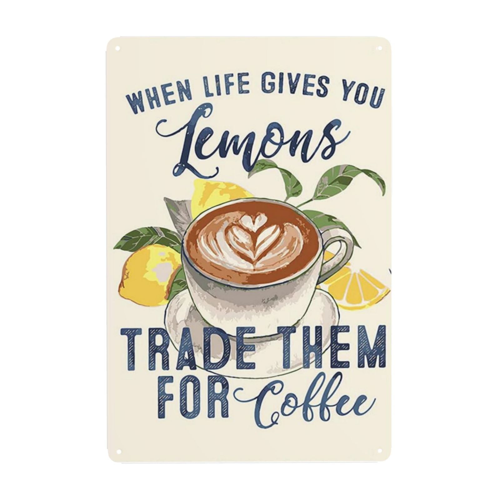AEFER Funny Kitchen Lemon Coffee Metal Tin Sign Wall Decor Vintage When Life Gives You Lemons ...