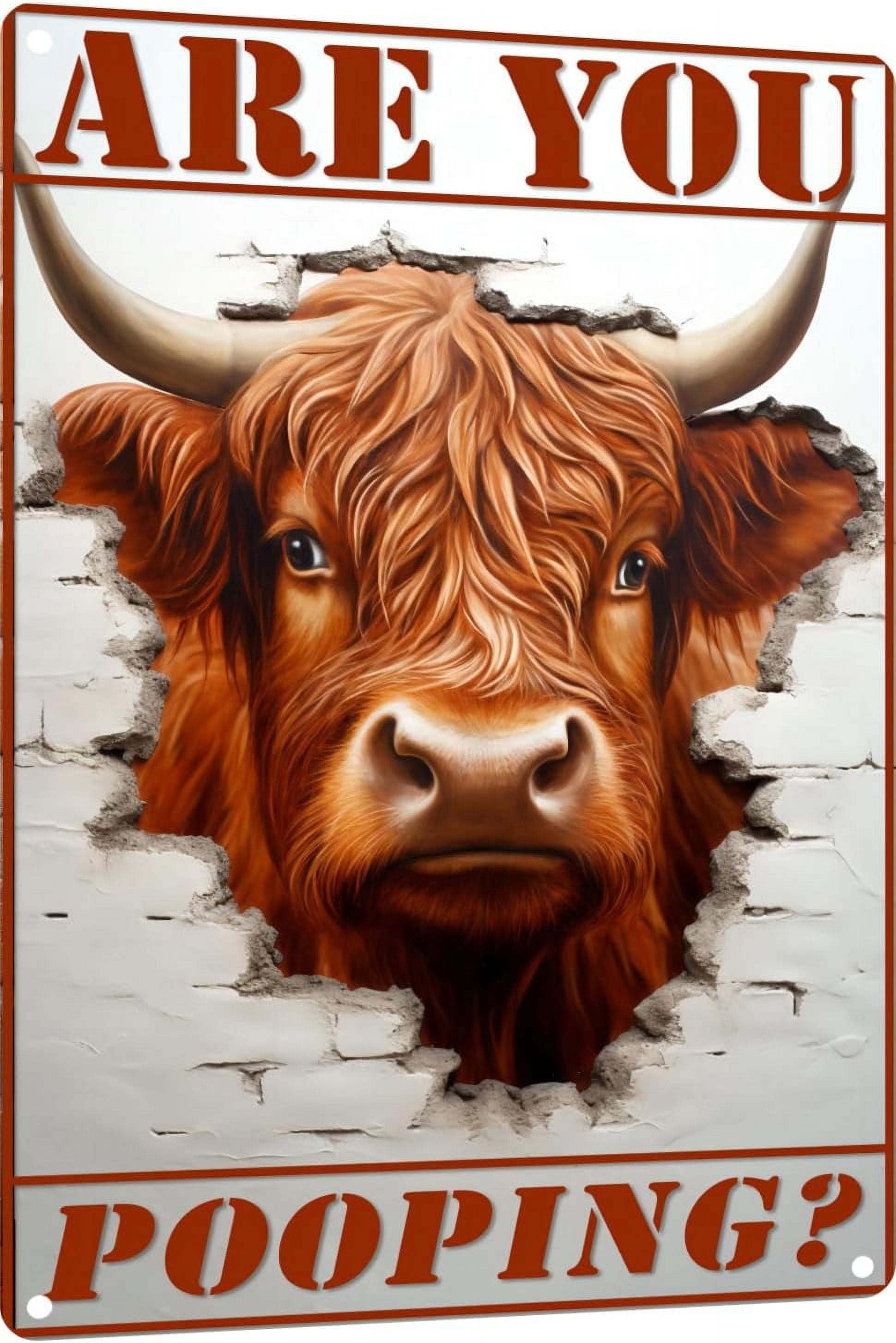 AEFER Funny Metal Sign Highland Cow 3D Are you Pooping Vintage Wall Art ...