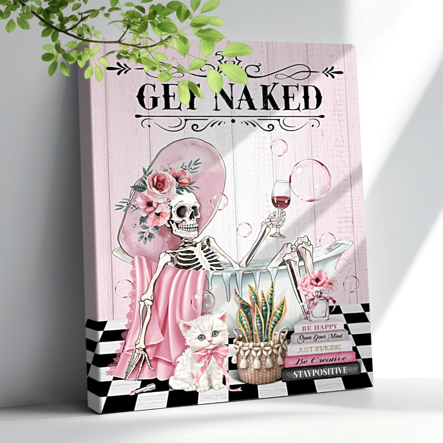 AEFER Funny Skull Skeleton Bathroom Wall Art Fashion Pink Bone in ...