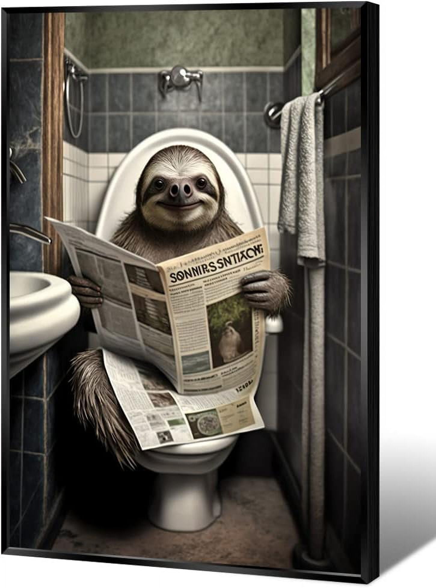 AEFER Funny Sloth Bathroom Canvas Wall Art Cute Sloth In Toilet Posters ...