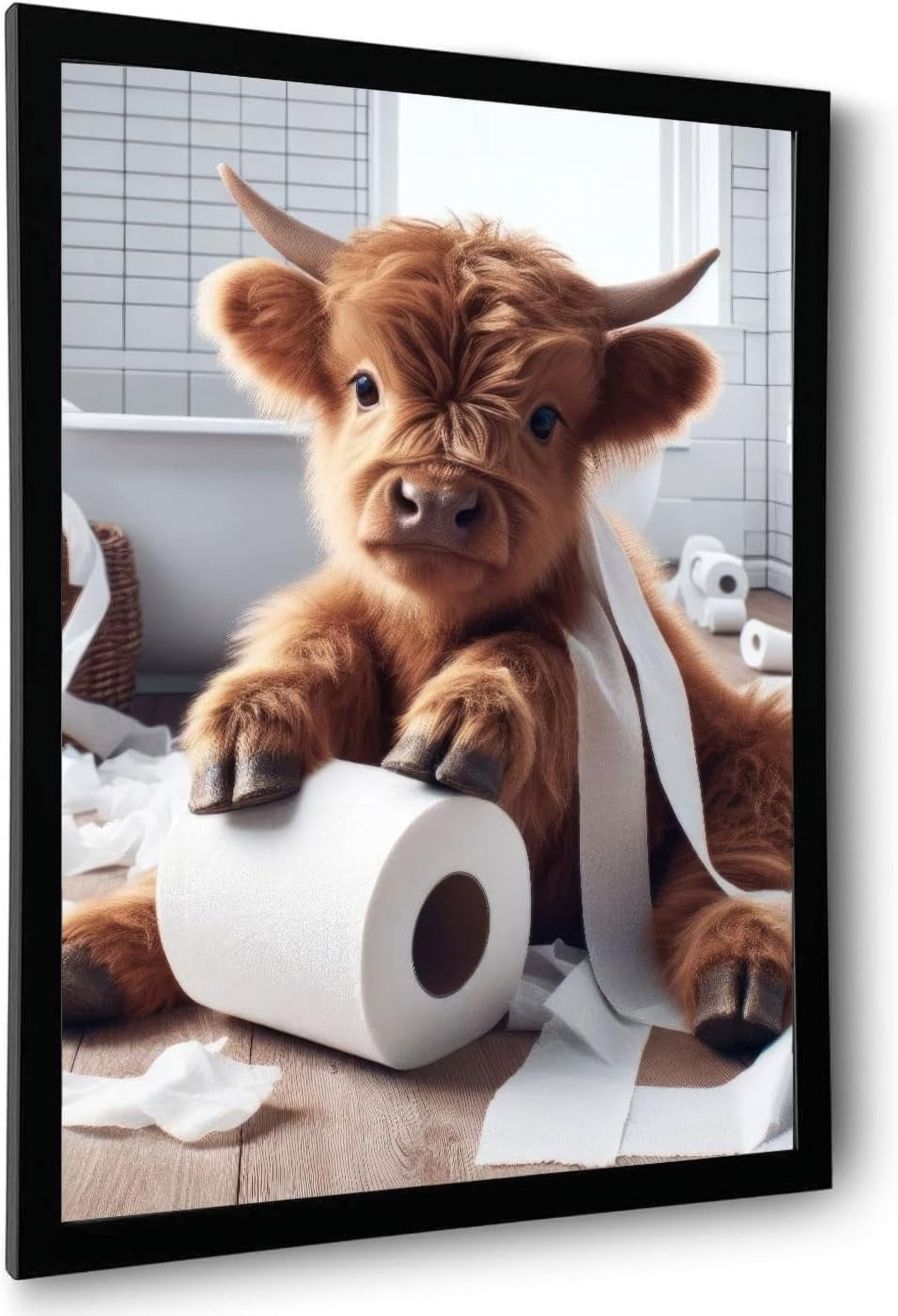 AEFER Funny Unframed Highland Cow Wall Art, Funny Bathroom Wall Art ...