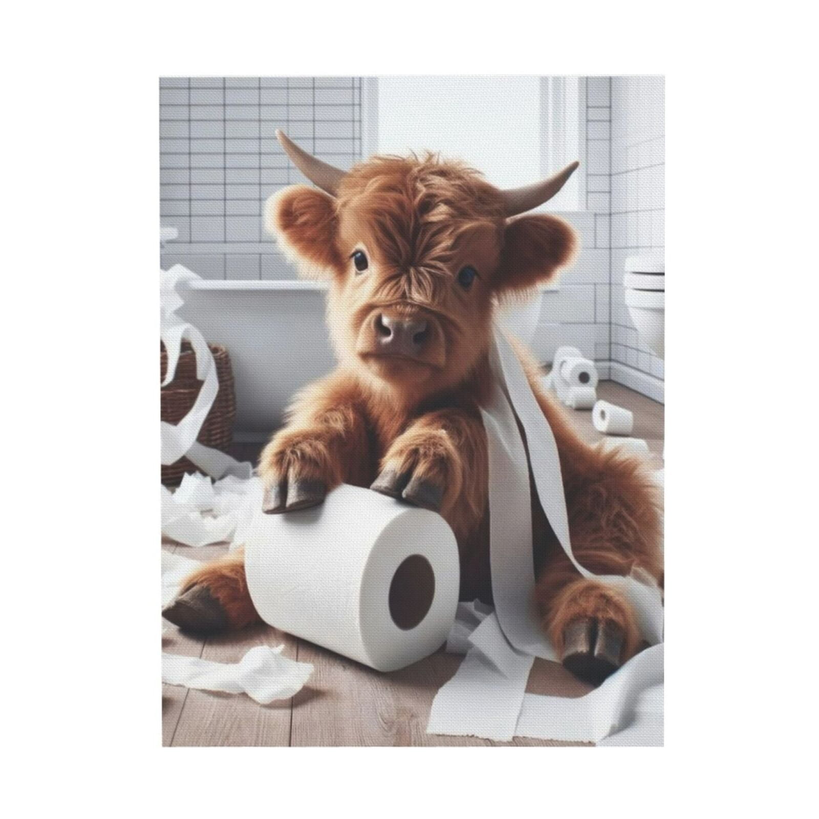 AEFER Funny Unframed Highland Cow Wall Art, Funny Bathroom Wall Art ...