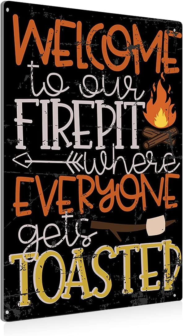 AEFER Funny Welcome to Our Fire Pit Metal Tin Sign Wall Decor Vintage ...