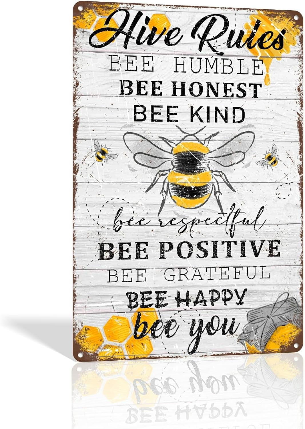 AEFER Garden Sign Metal Sign, Bee Hive Rules Tin Sign, Bee Garden Decor ...