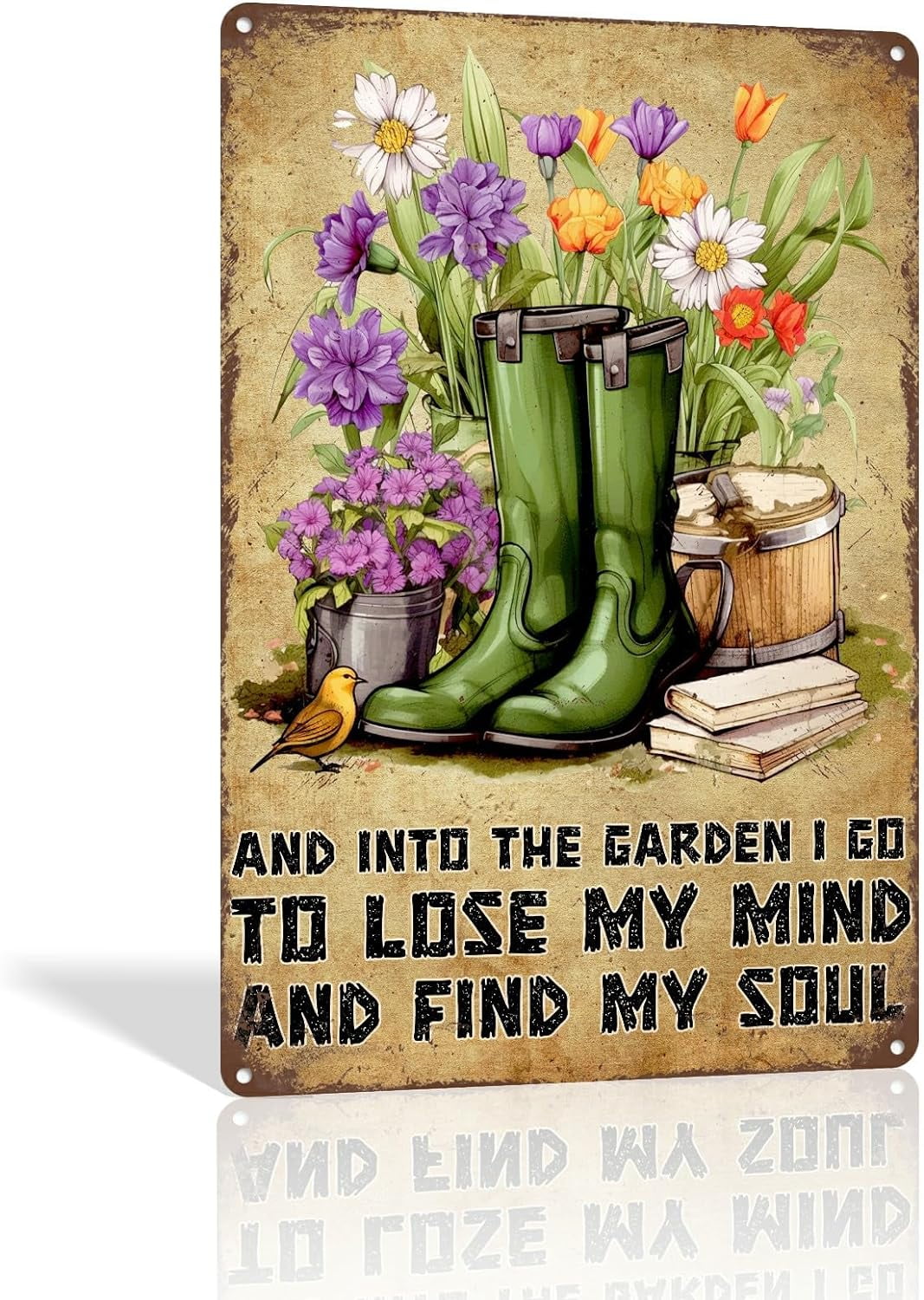 AEFER Garden Signs Metal Signs, Outdoor Flowers Tin Sign And Into The ...