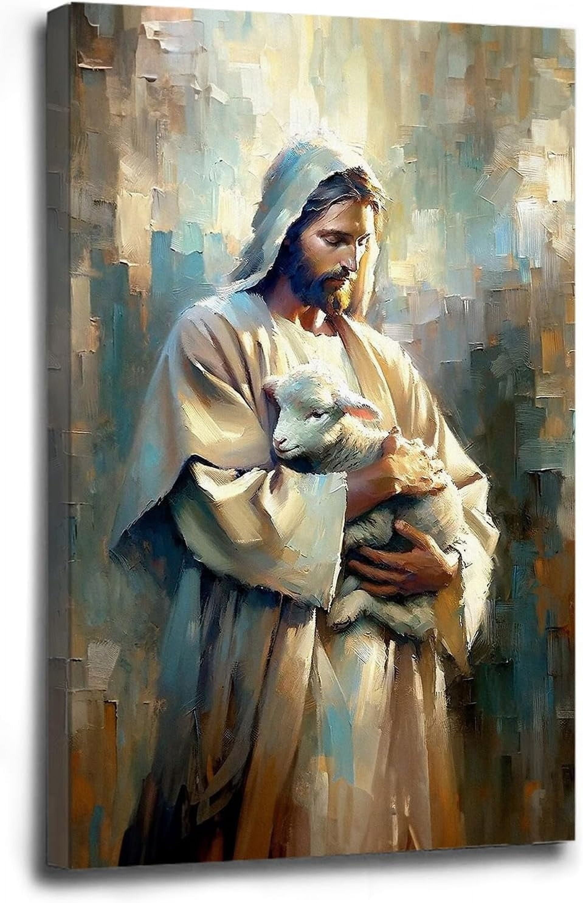 AEFER Gentle Savior Lamb Keeper Canvas Print Modern Home Decor ...