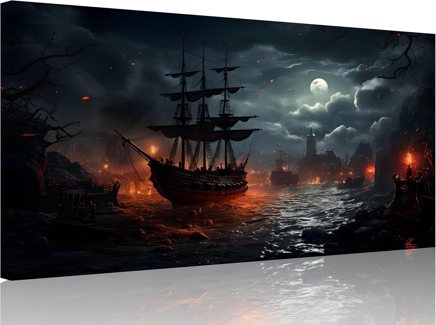 AEFER Ghost Pirate Ship Decorations Art Prints Pirate Wall Art Nautical ...