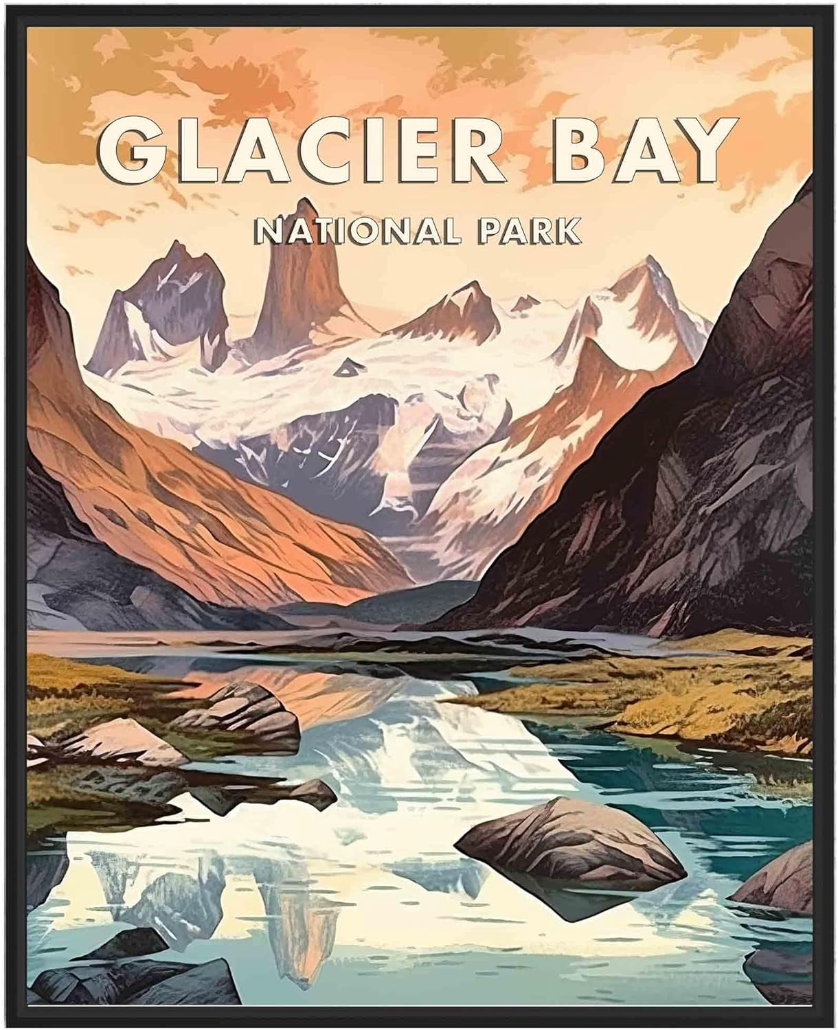 AEFER Glacier Bay National Park Poster Art Print Retro Mountain Lake ...