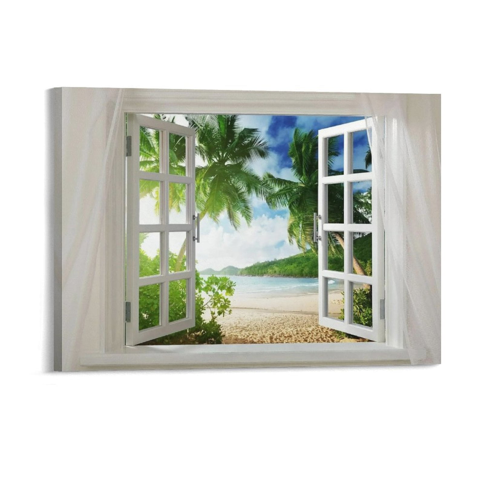 AEFER Glimpse into Beautiful Tropical Beach with Palm Trees Out of Open ...