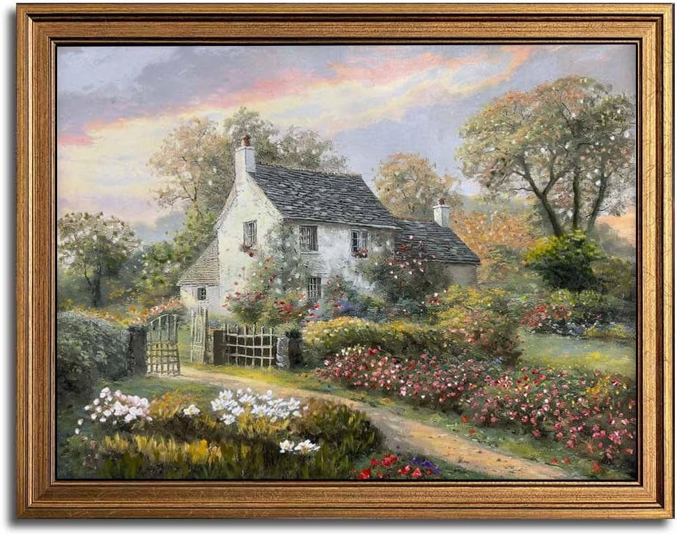 AEFER Gold Framed Vintage Wall Art Classical French Village Garden ...