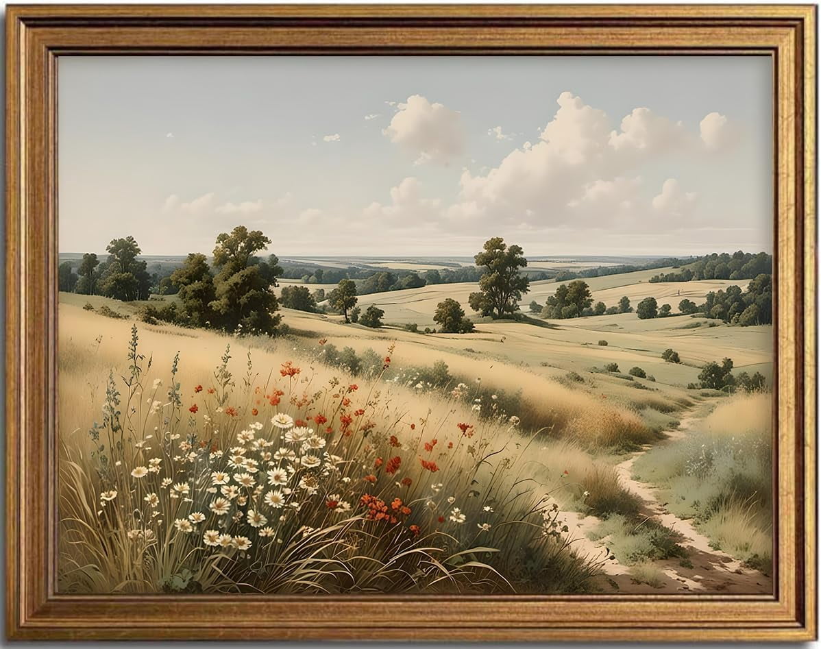 AEFER Gold Framed Vintage Wall Art, Farmhouse Decor Serene Fields ...