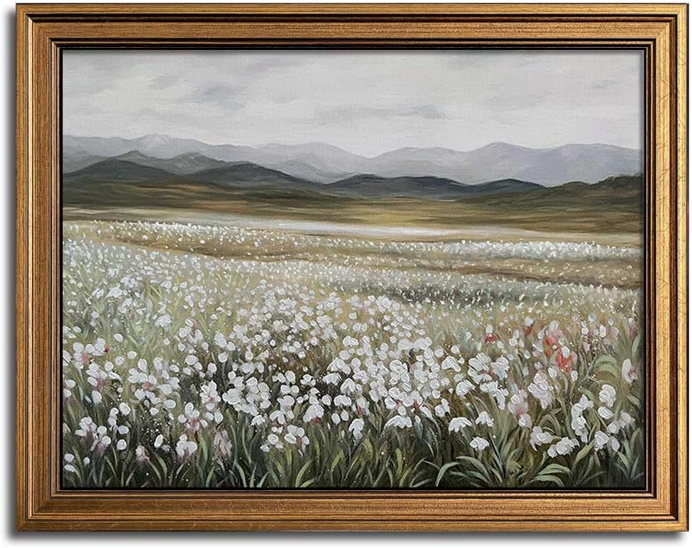 AEFER Gold Framed Vintage Wall Art Wildflowers Field Canvas Wall Art ...