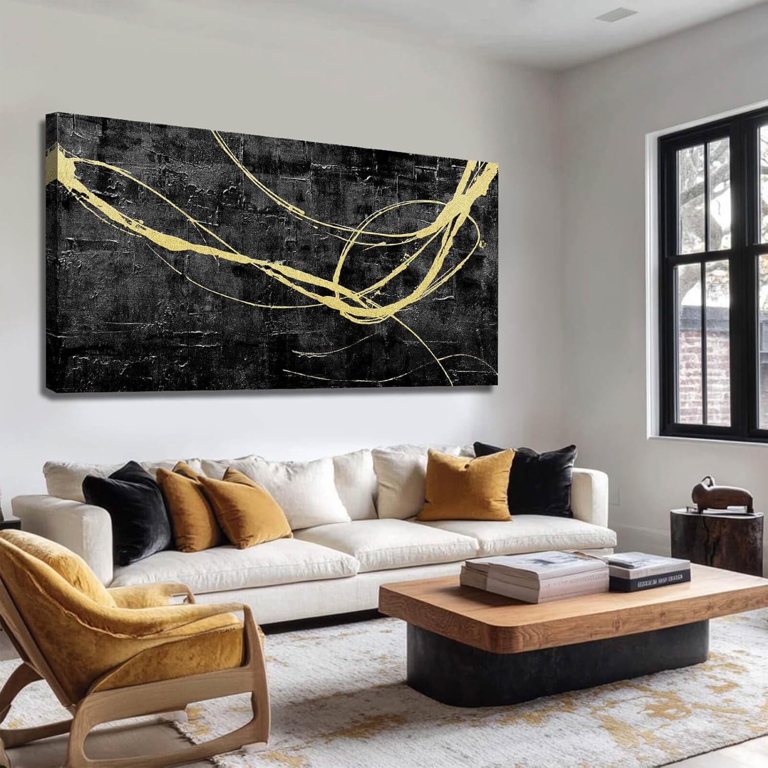AEFER Gold Line Wall Art Dark Decorative Painting Modern Abstract Wall ...